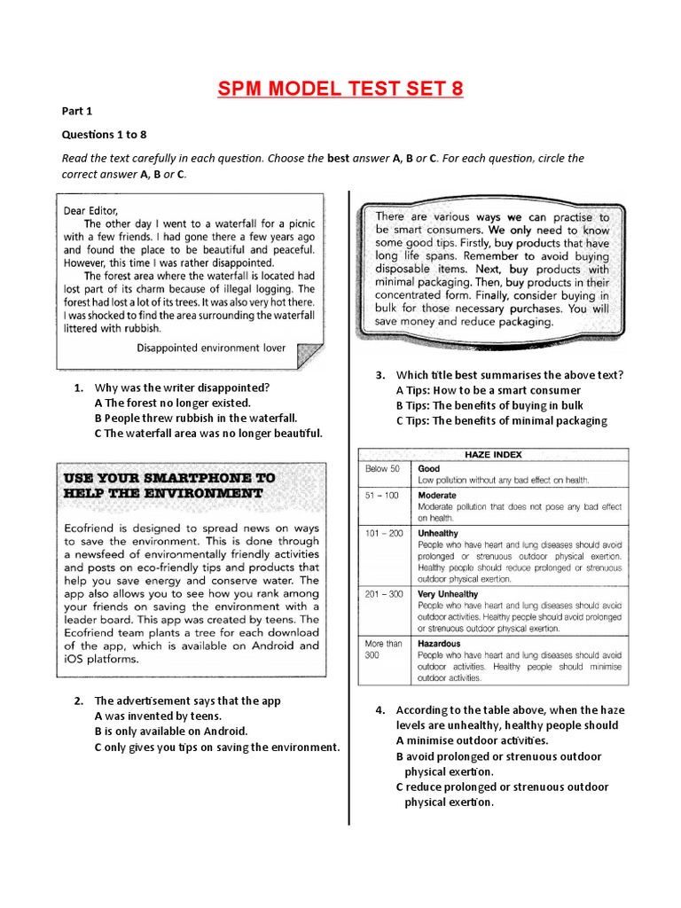SPM MODEL TEST SET 8 (No Answrs) | PDF