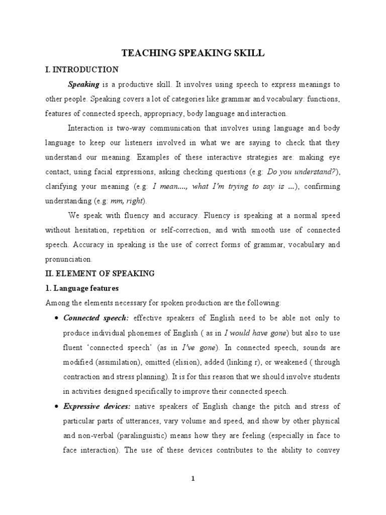 Teaching Speaking and Writing Skills | PDF | Speech | Fluency