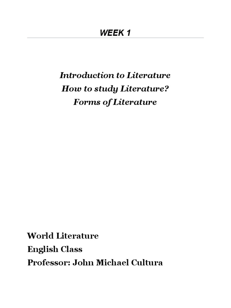 World Literature Week 1 | PDF | Poetry | Prose