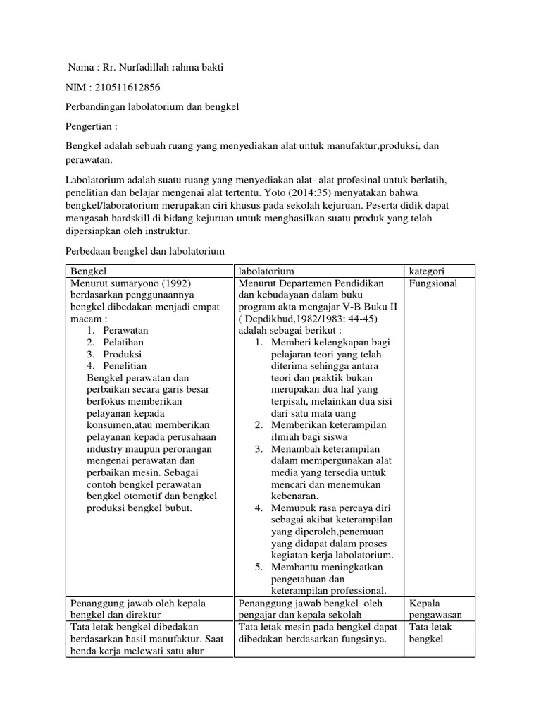 Perbedaan Bengkel Dan Lab | PDF