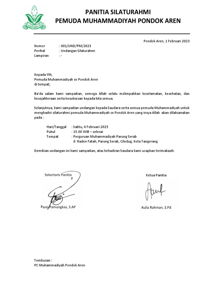 Surat Undangan Pemuda Muhammadiyah Se Pondok Aren | PDF