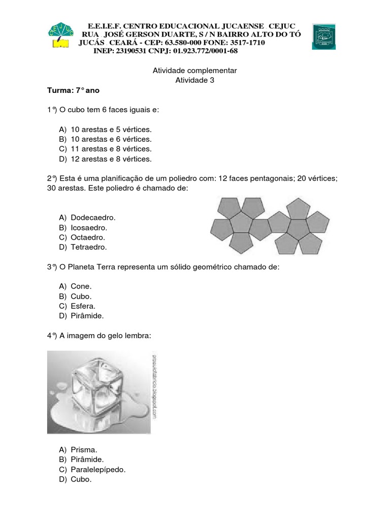 Atividade Complementar 7° Ano Atividade 3 | PDF