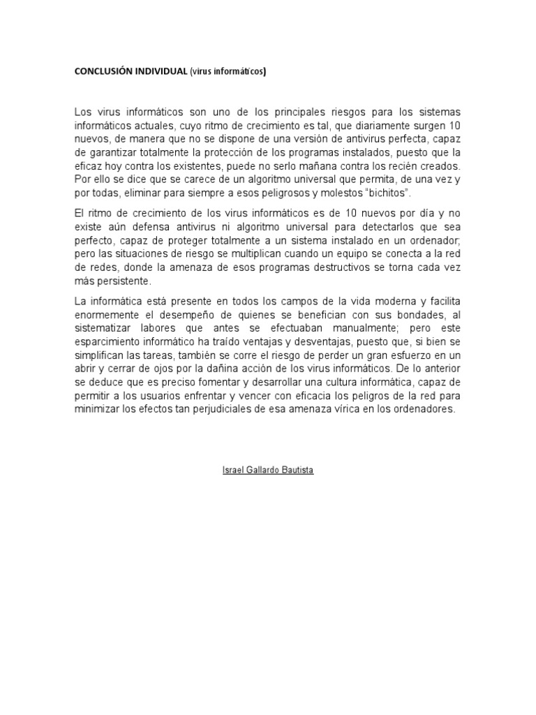 CONCLUSIÓN INDIVIDUAL Virus Info | PDF