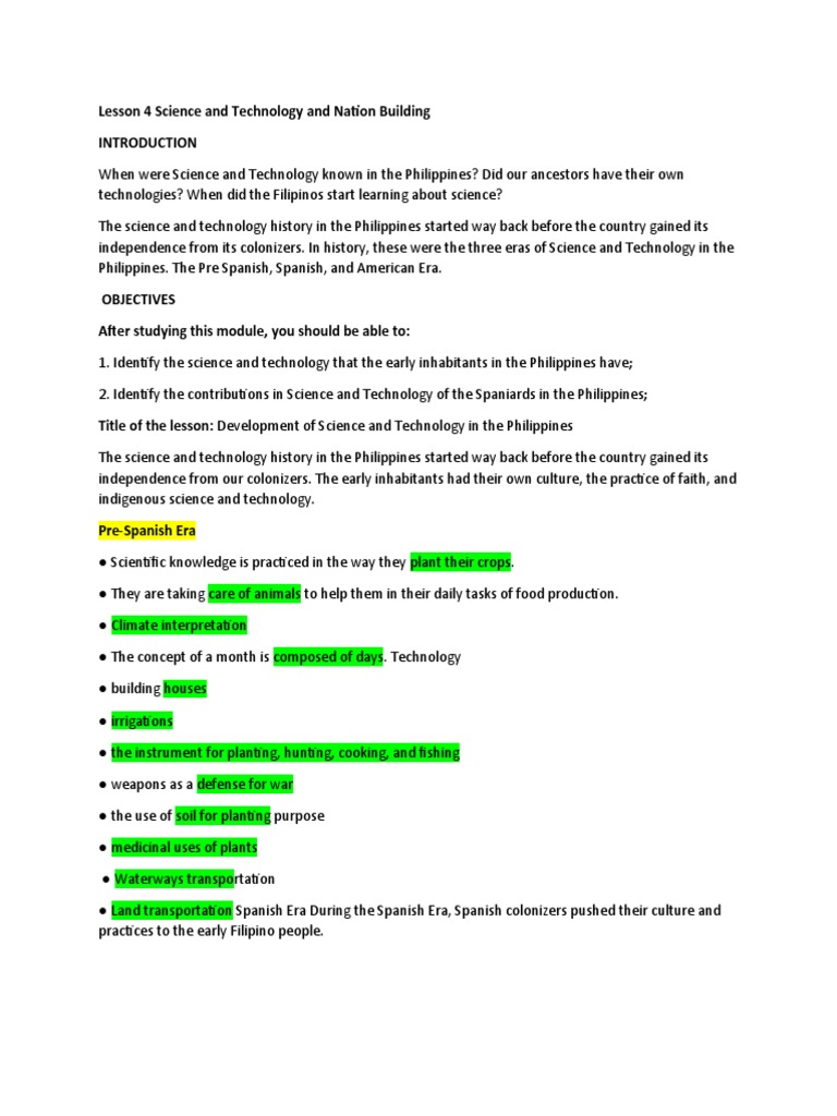Lesson 4 Science and Technology and Nation Building - For Merge | PDF ...