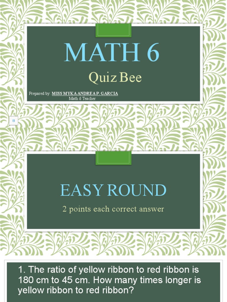 Grade 6 Math Quiz Bee Questions | PDF