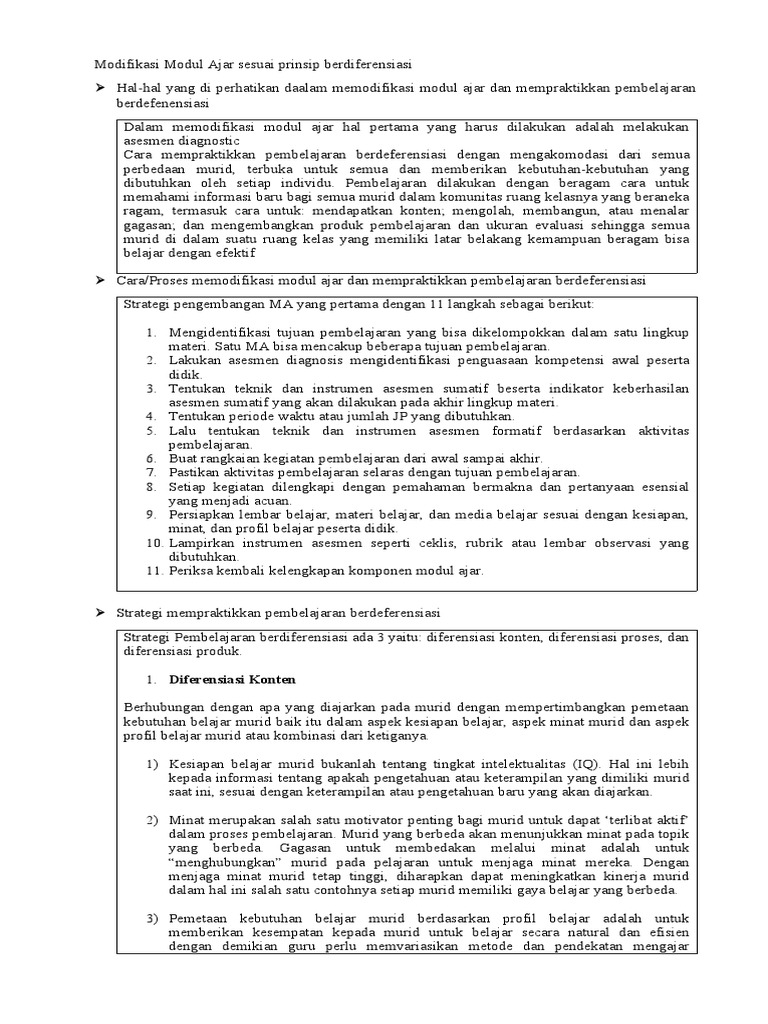 Modifikasi Modul Ajar Sesuai Prinsip Berdiferensiasi | PDF