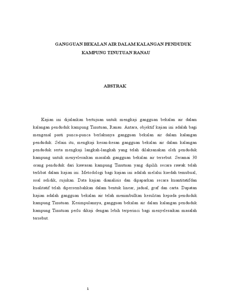Kajian Gangguan Bekalan Air Dalam Kalangan Penduduk Kampung Tinutuan Ranau (2019) | PDF