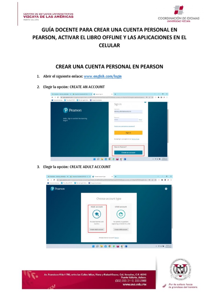 Guía Docente para Crear Una Cuenta Personal en Pearson, Activar El ...