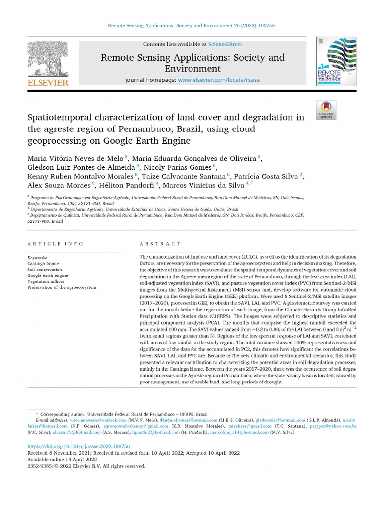 Spatiotemporal Characterization of Land Cover and Degradation in The Agreste Region of ...