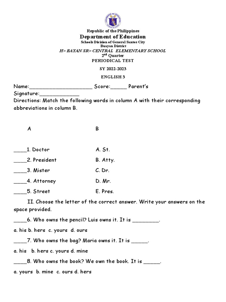 ENGLISH 2ND GRADING Periodical Exam | PDF