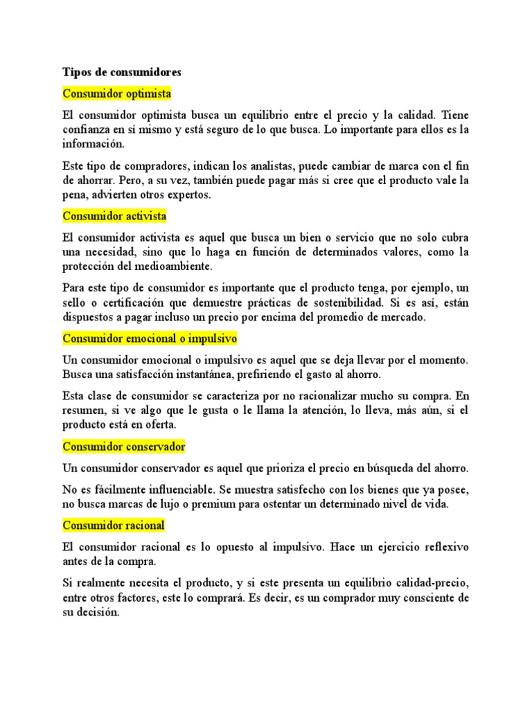 Tipos de consumidores y sus características | PDF | Crecimiento ...