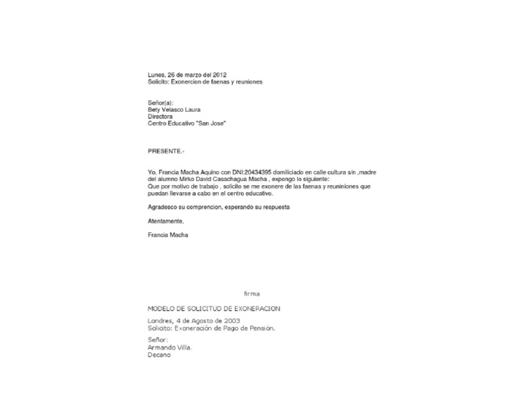 Carta de Exoneracion | PDF