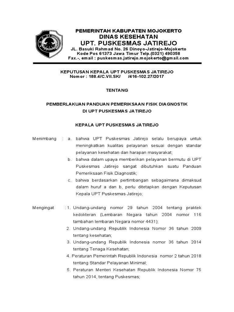 SK Pemberlakuan Panduan Pemeriksaan Fisik Diagnostik | PDF | Pengembangan Diri