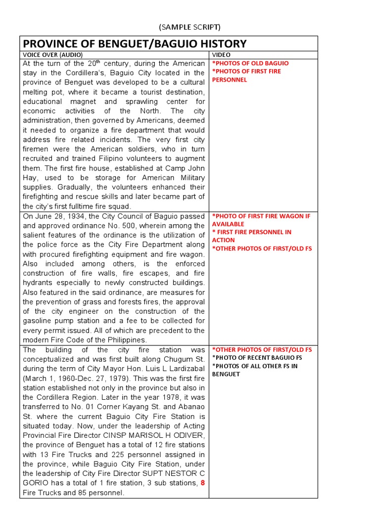 Sample Script Format History Script Benguet | PDF | Firefighter | Fires