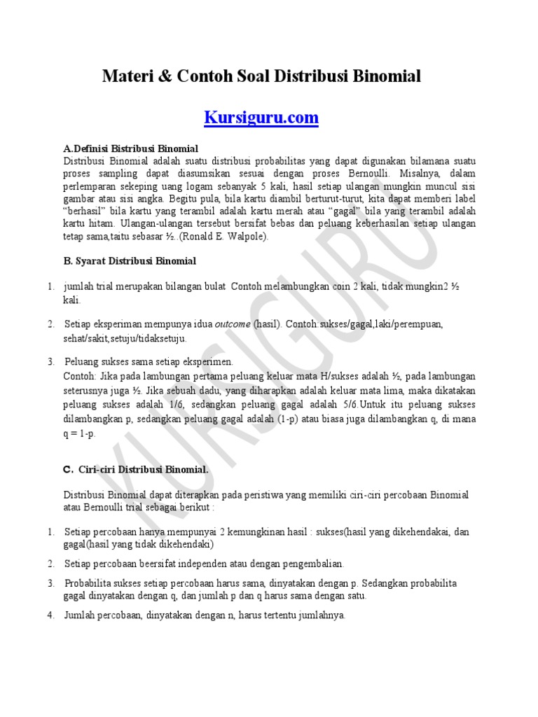 Contoh Soal Distribusi Binomial | PDF