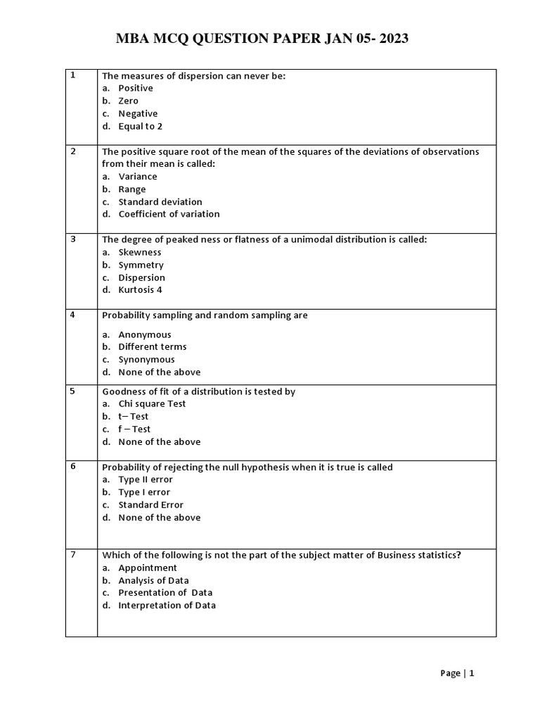 An Analysis of an MBA Question Paper Focusing on Business Statistics ...
