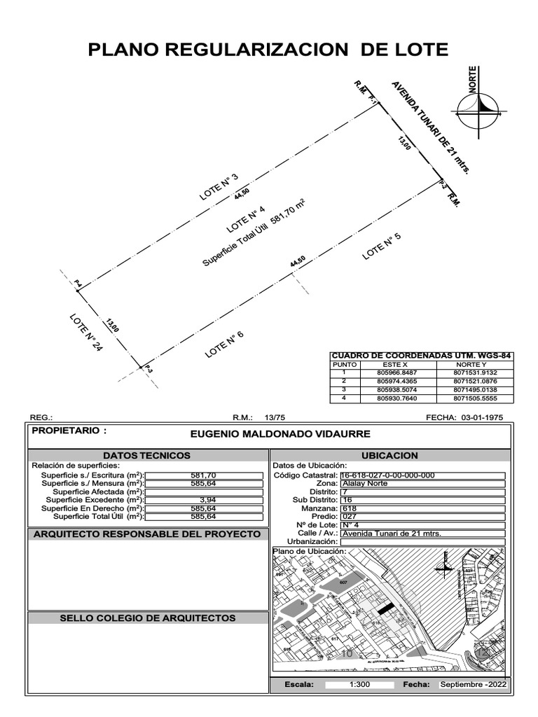 Plano de Lote Eugenio Maldonado Coordenadas 5 | PDF