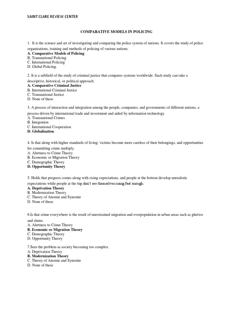 Quizz Comparative | PDF | Police | Crimes