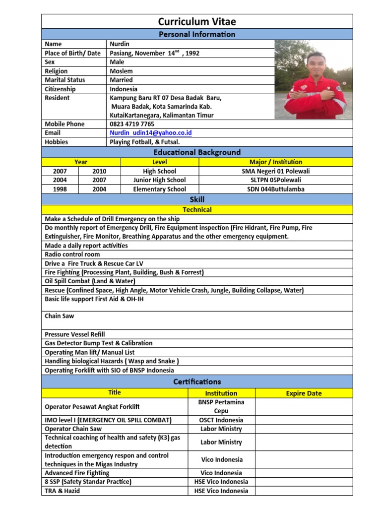 CV Nurdin | PDF | Safety | Occupational Safety And Health