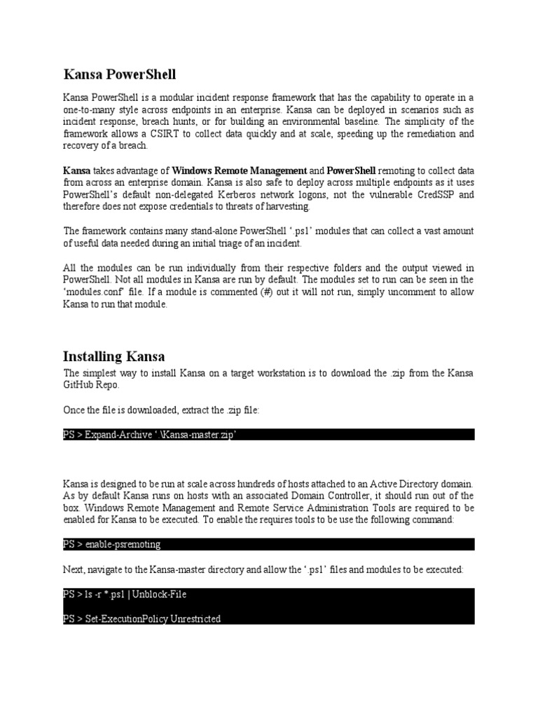 Kansa PowerShell: A Modular Incident Response Framework for Collecting Enterprise Endpoint Data ...
