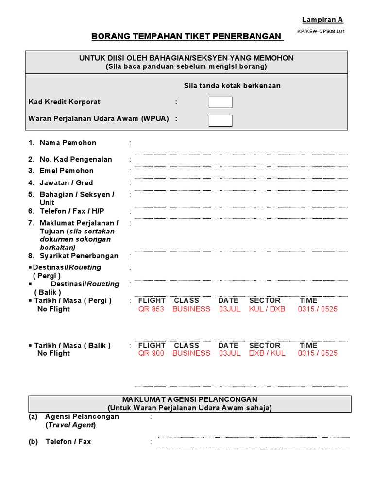 Borang Dan Senarai Tempahan Tiket Penerbangan 27062022 | PDF