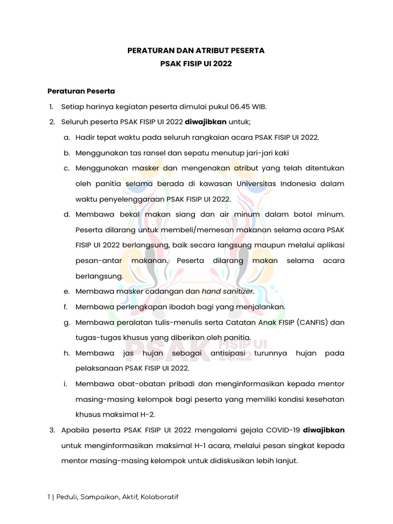 Peraturan Dan Atribut Peserta PSAK FISIP UI 2022 | PDF