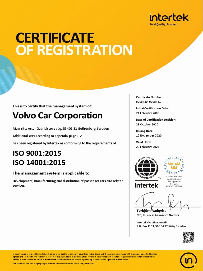 Volvo 789 | PDF | Certification | Business