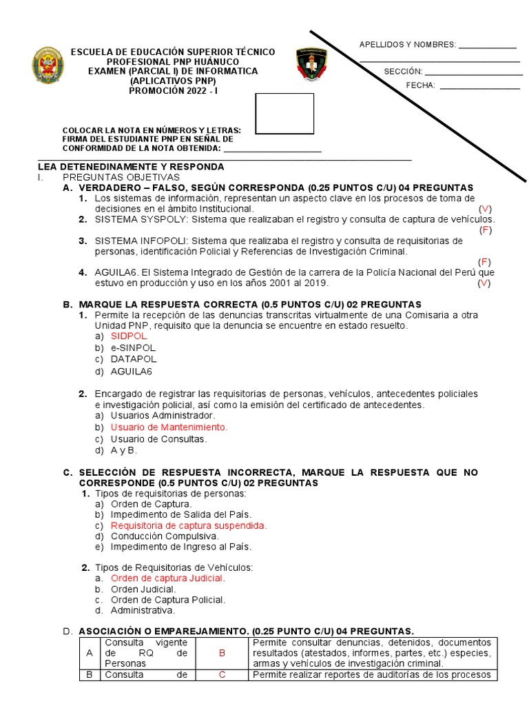 Modelo Examen 2022 | PDF | Policía