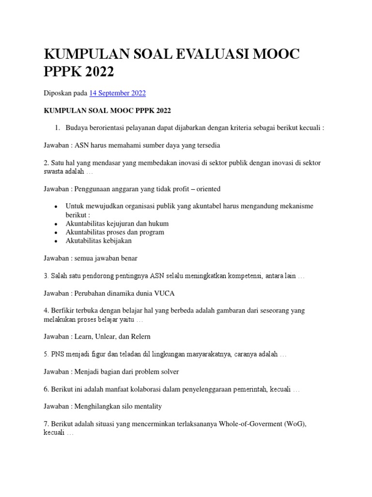 Kumpulan Soal Evaluasi Mooc PPPK | PDF