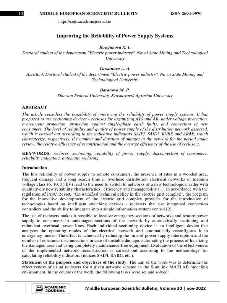 Improving the Reliability of Power Supply Systems | PDF | Power Supply ...
