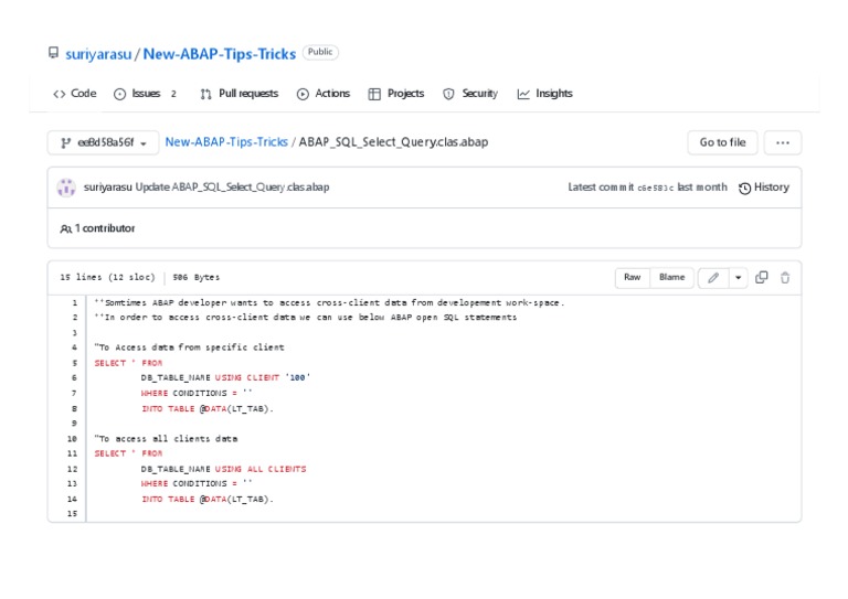 New-ABAP-Tips-Tricks - ABAP - SQL - Select - Query - Clas.abap at 944849ff Suriyarasu - New-ABAP ...