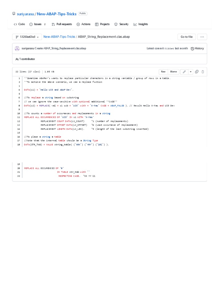 New-ABAP-Tips-Tricks - ABAP - String - Replacement - Clas.abap at 59e8a729 Suriyarasu - New-ABAP ...