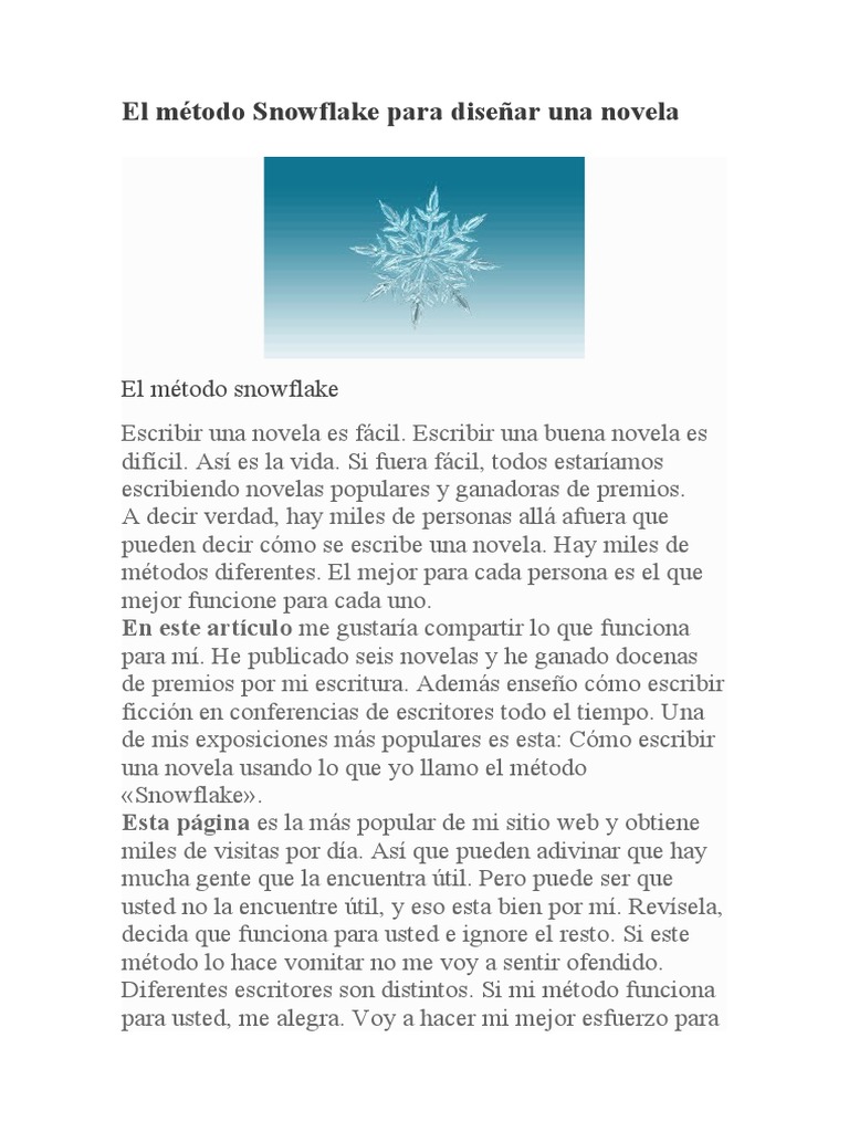 El Método Snowflake para Diseñar Una Novela | PDF | Novelas | Sumario abstracto)