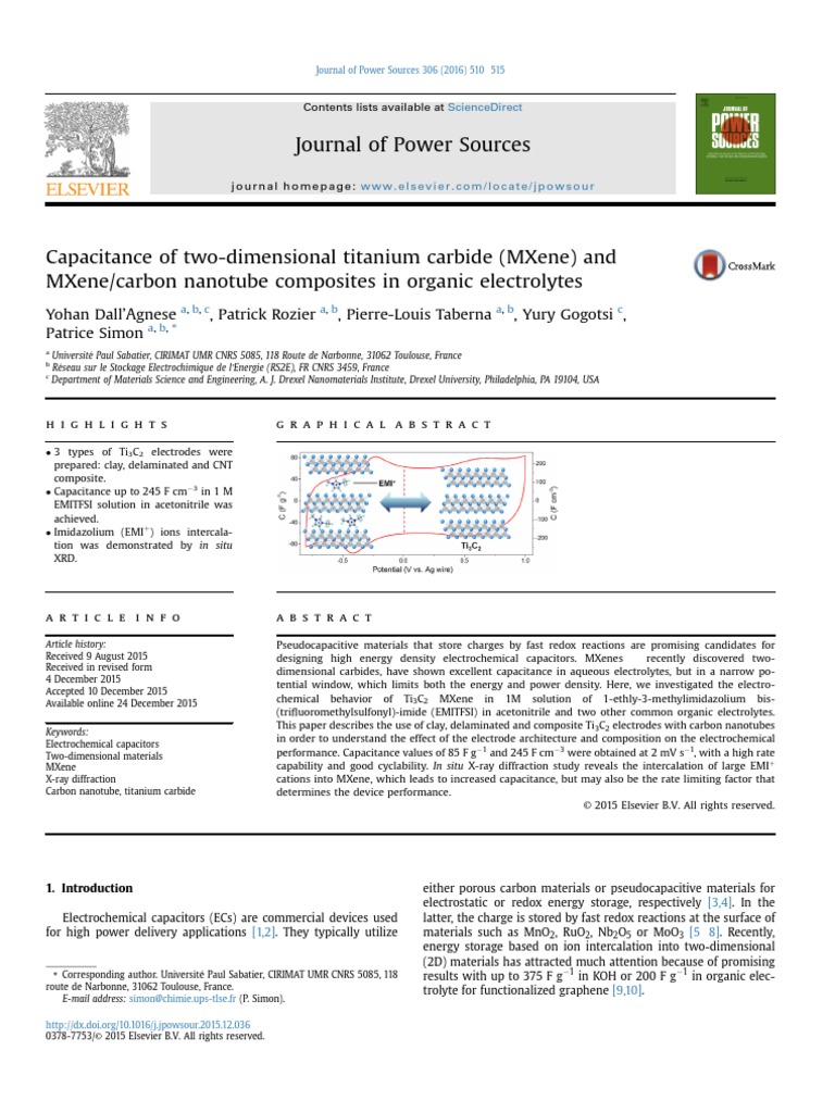 Capacitance Of Two Dimensional Titanium Carbide Mxene And Mxenecarbon