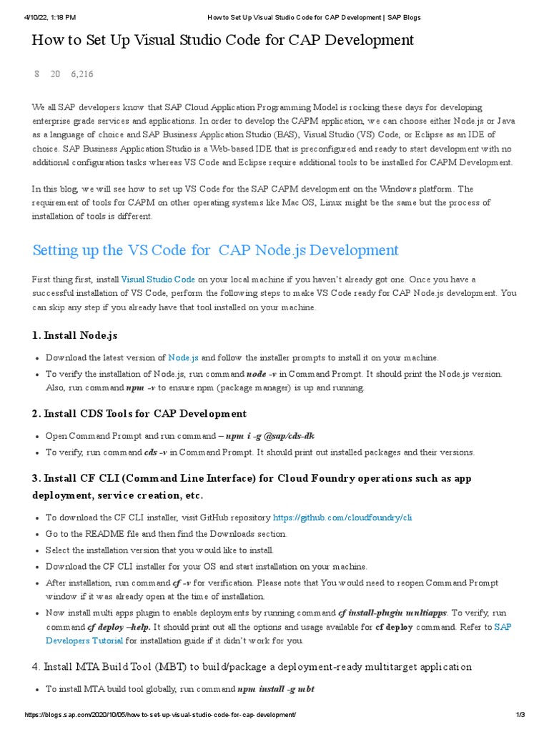 How To Set Up Visual Studio Code For CAP Development | PDF | Command ...