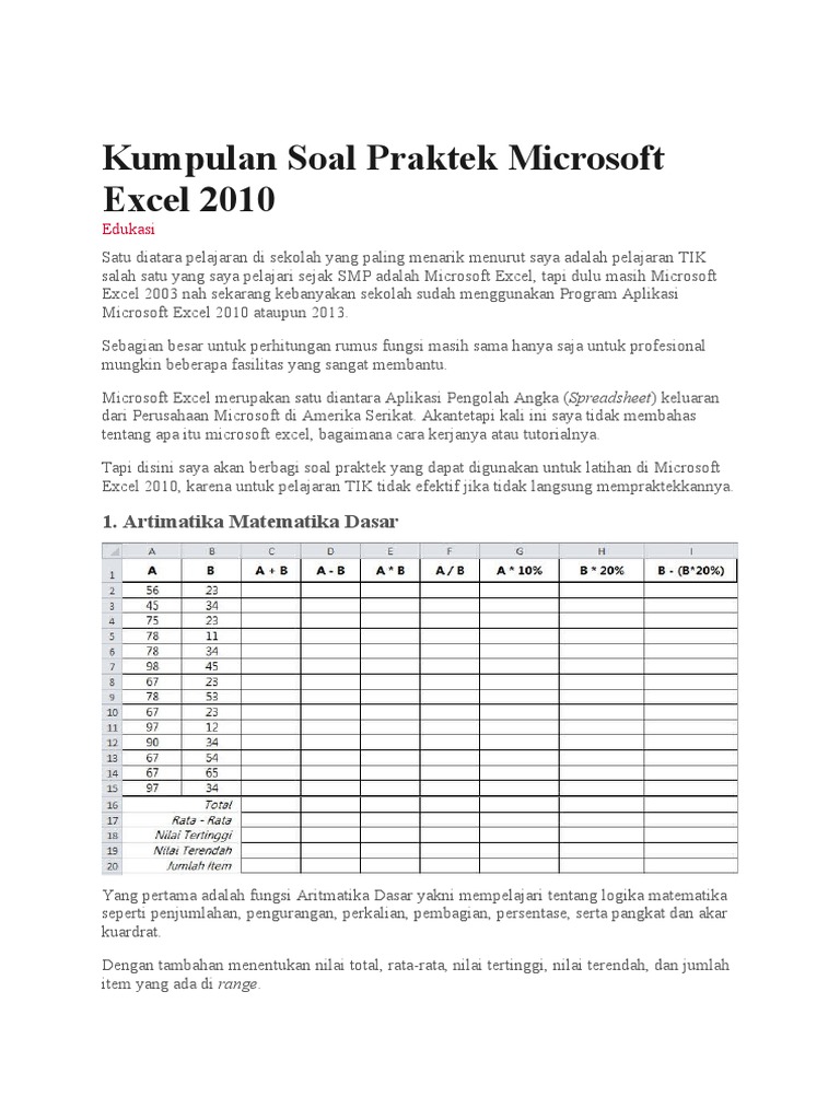Kumpulan Soal Praktek Microsoft Excel 2010 | PDF