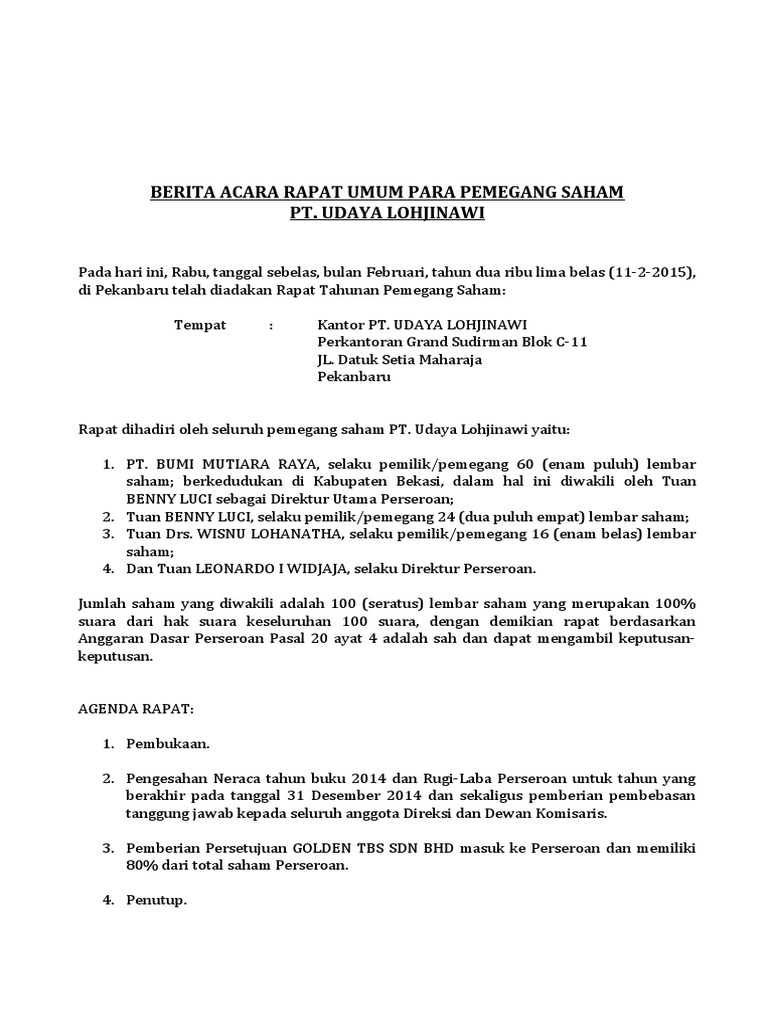BERITA ACARA RAPAT UMUM PARA PEMEGANG SAHAM-Sirkuler | PDF