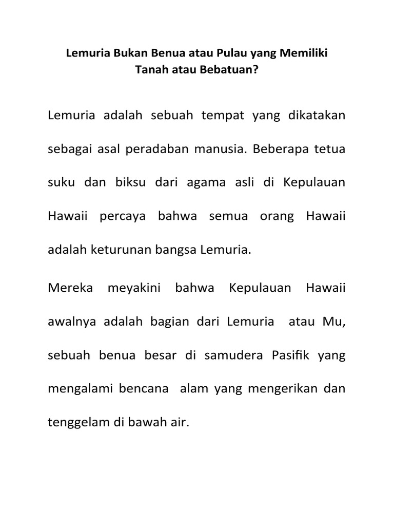 Lemuria Adalah Sebuah Tempat Yang Dikatakan Sebagai Asal Peradaban Manusia | PDF