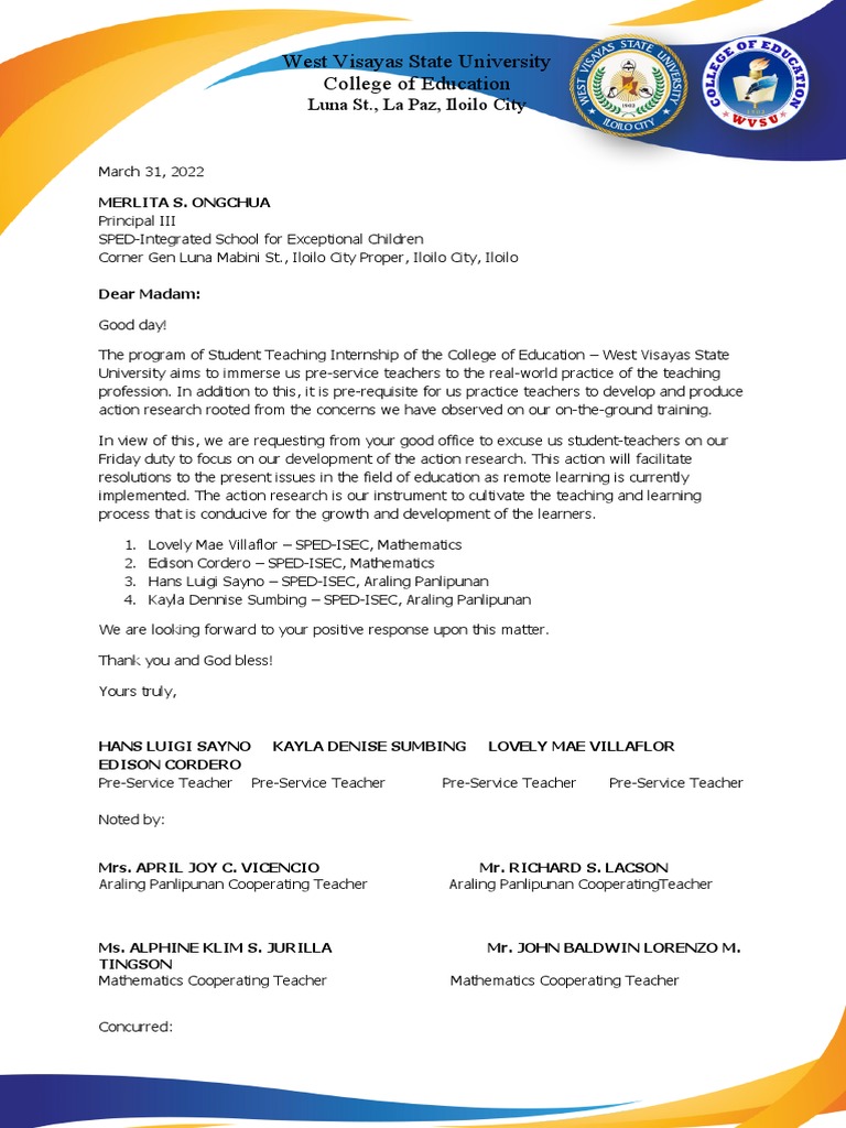 Excuse Letter For Fridays | PDF