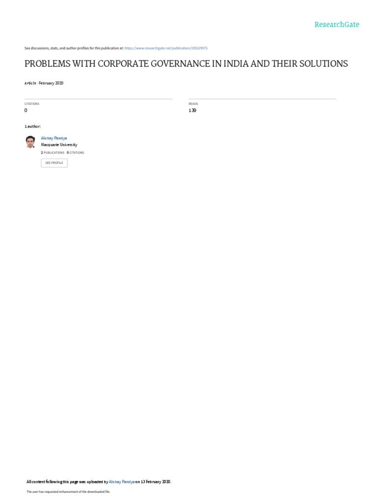 Problems With Corporate Governance in India and Their Solutions | PDF ...