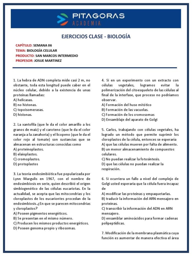 Si1 Bi Ej06 Biología Celular | PDF | Biología Celular) | Membrana celular