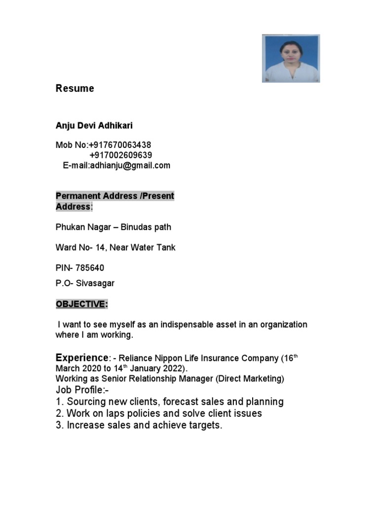 Resume of Anju Adhikari | PDF | Business