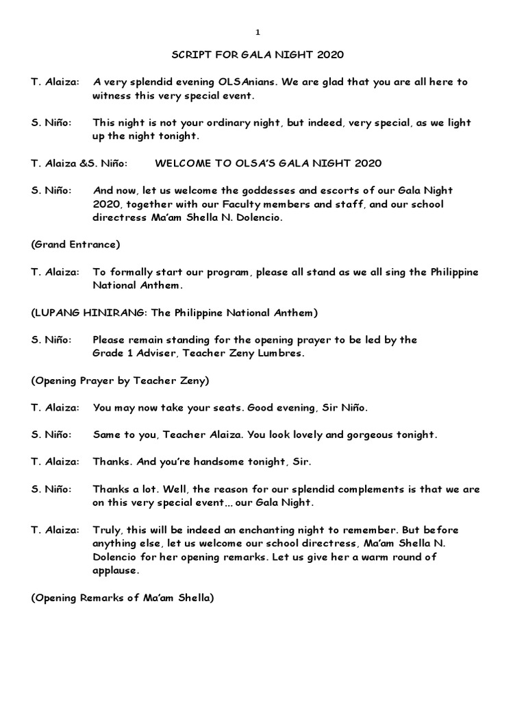 OLSA Gala Night 2020 Script | PDF