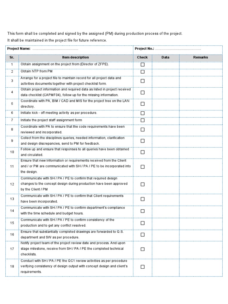 Project Management Checklist | PDF | Information Science | Data Management