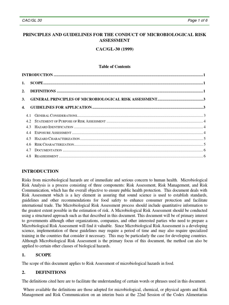 Principles and Guidelines For The Conduct of Microbiological Risk ...