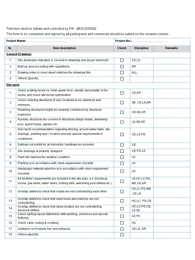 Project Technical CoordinationChecklist - Buildings | PDF | Ceiling ...