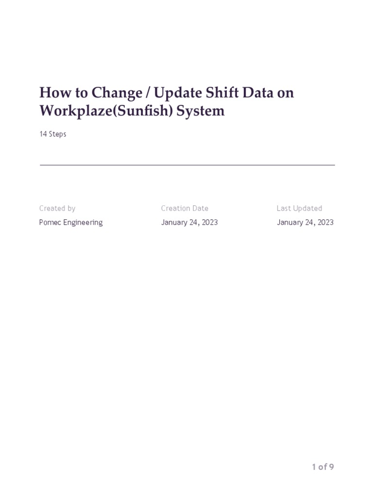 How To Change - Update Shift Data On Workplaze (Sunfish) System | PDF ...