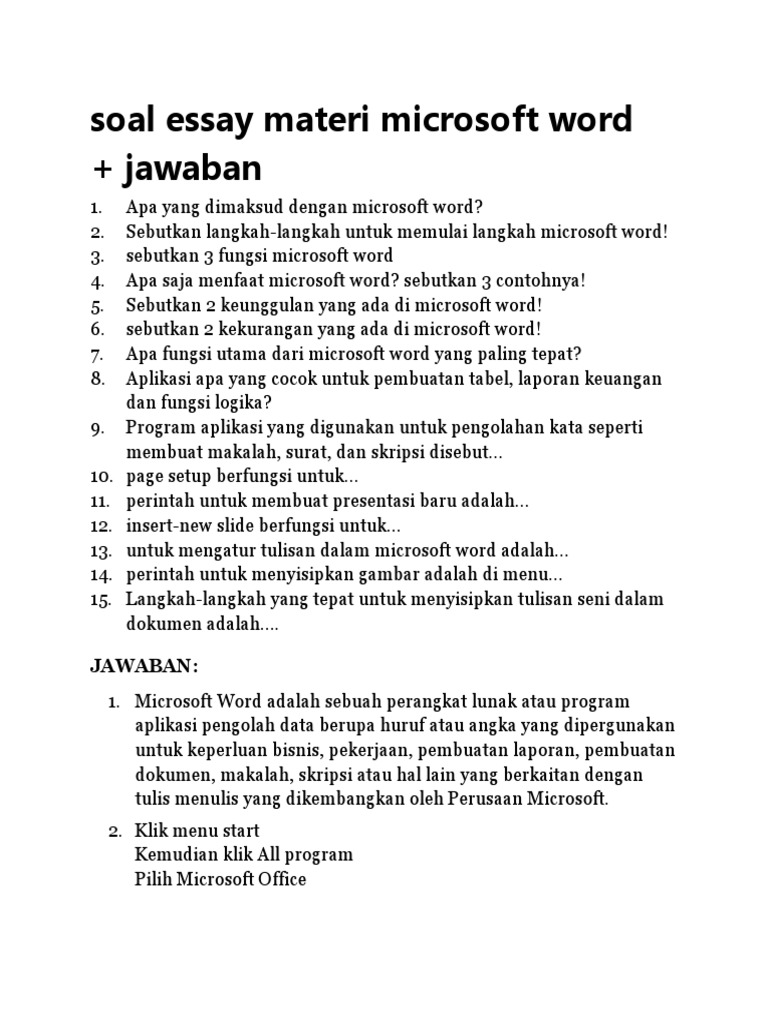 Soal Essay Microsoft Word dan Jawaban | PDF