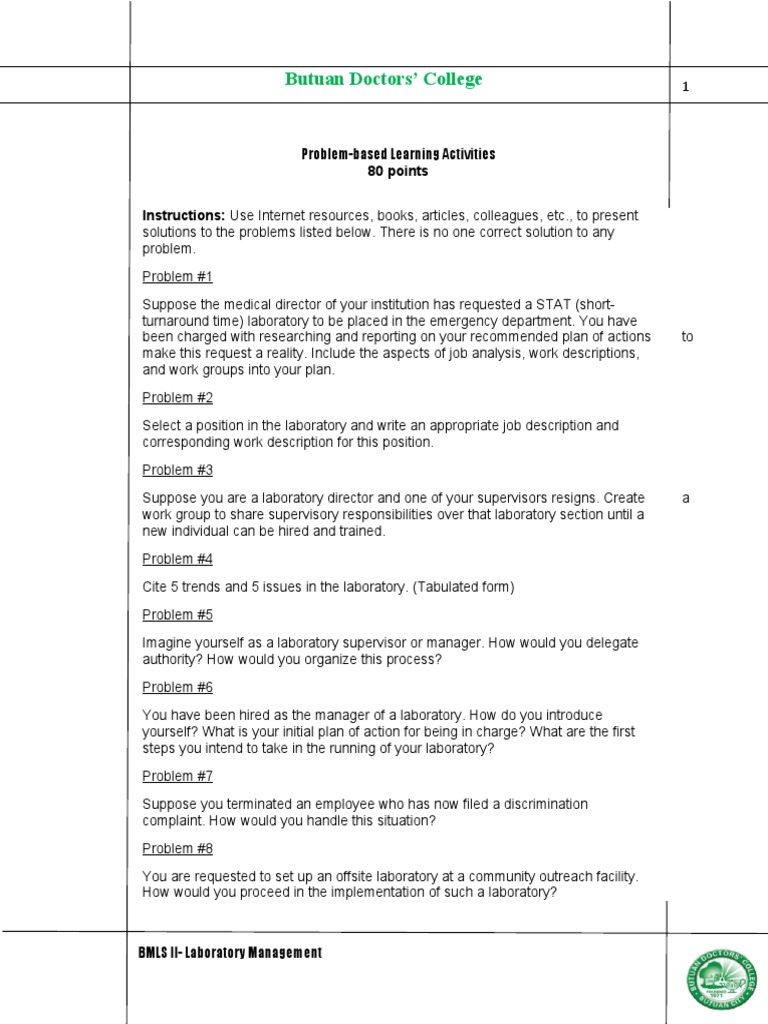 BSMLS-C - PBAs - 09. 15-09.22 | PDF | Laboratories | Patient