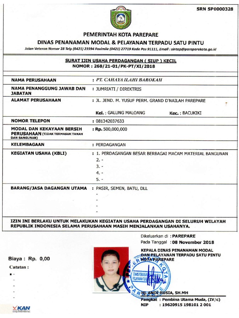 Surat Ijin Usaha Perdagangan | PDF